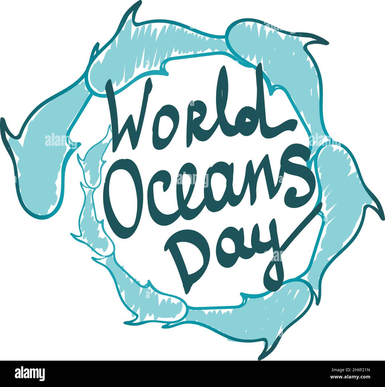World Oceans Day postcard template. Hand drawn fish in doodle style ...