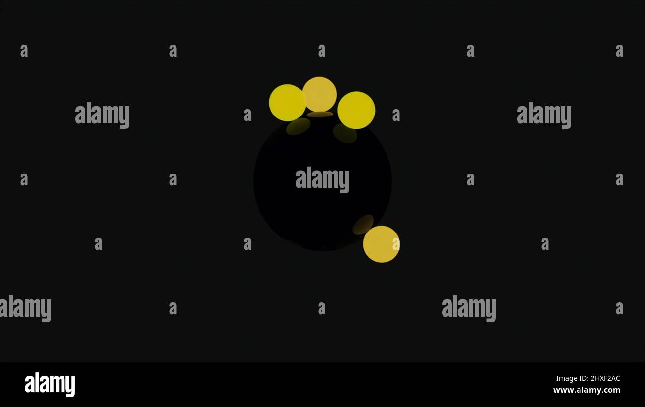 Motion of atom spheres isolated on a black background, concept of ...