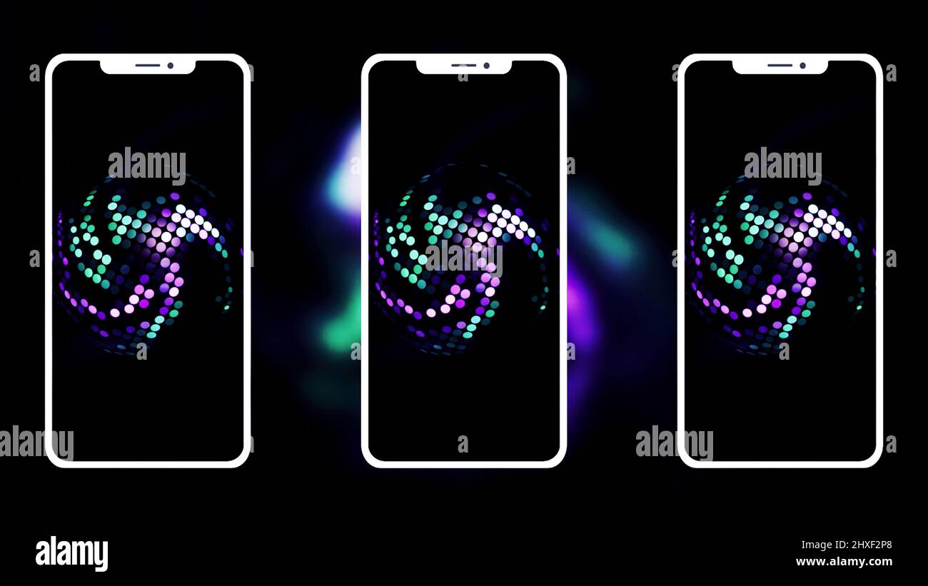 Abstract smartphones with colorful rotating spiral. Motion ...