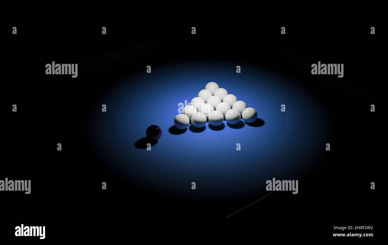 3D billiard animation. Design. Selective light over triangle of balls ...