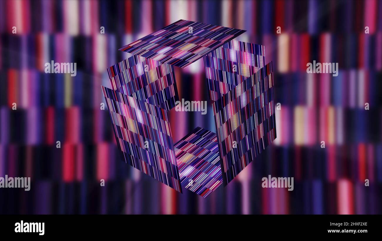 Bright cube in game. Motion. Shimmering colorful cube in cyberspace ...