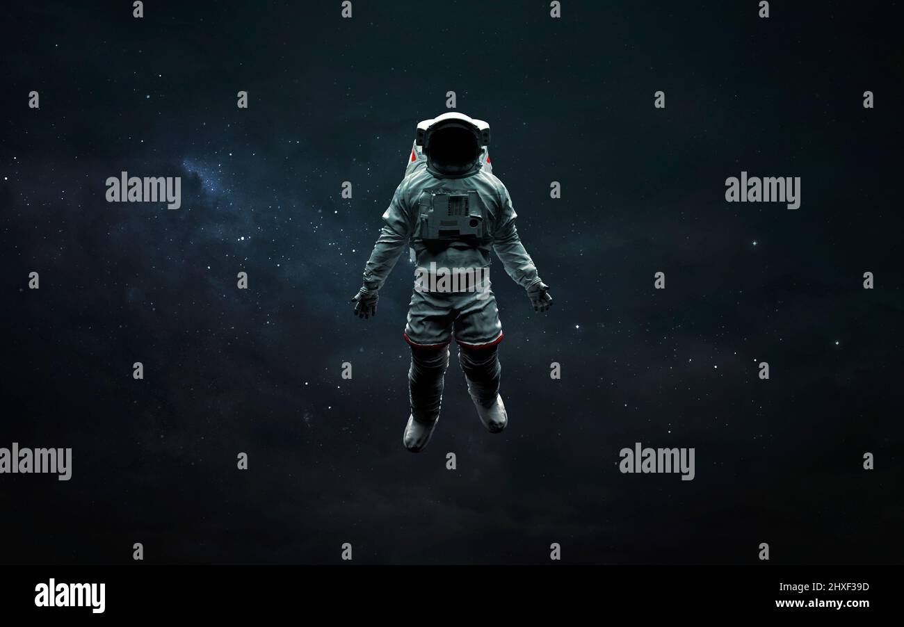 Astronaut at spacewalk in deep space. 3D sci-fi art. Elements of image ...