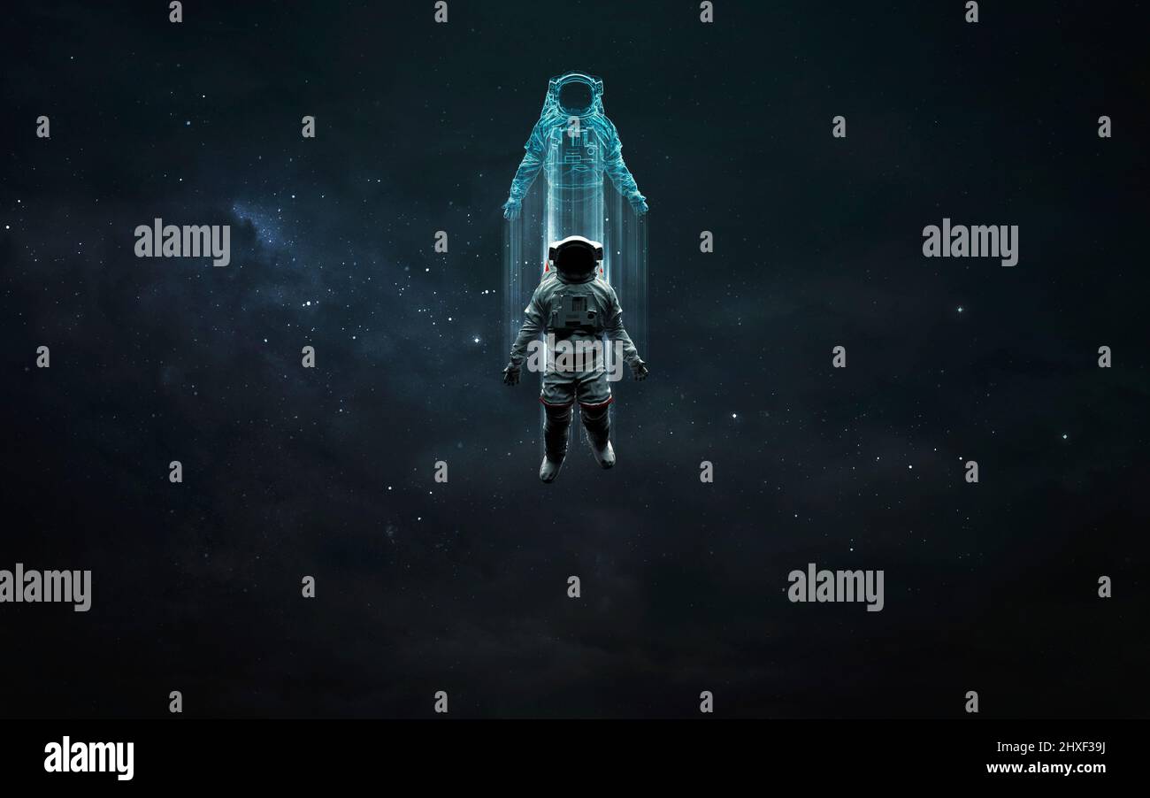 Astronaut and his soul in deep space. 3D sci-fi art. Elements of image ...