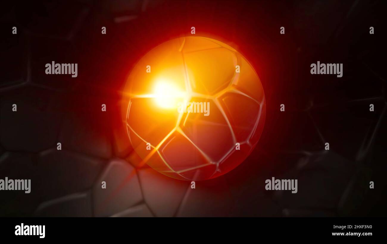 Colored ball pulsates on dark background with pattern. Motion. Glowing ...