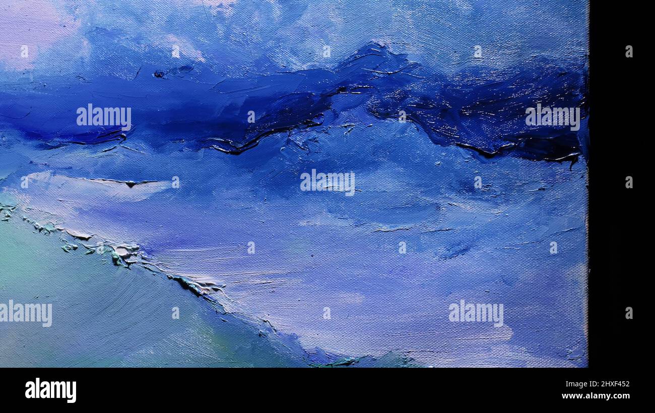 Artist copyist paint seascape with ship in ocean. Craftsman decorator ...
