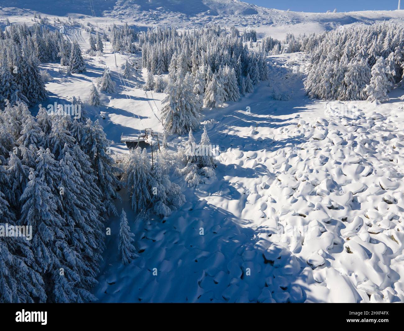 Aerial Winter view of Vitosha Mountain, Sofia City Region, Bulgaria ...