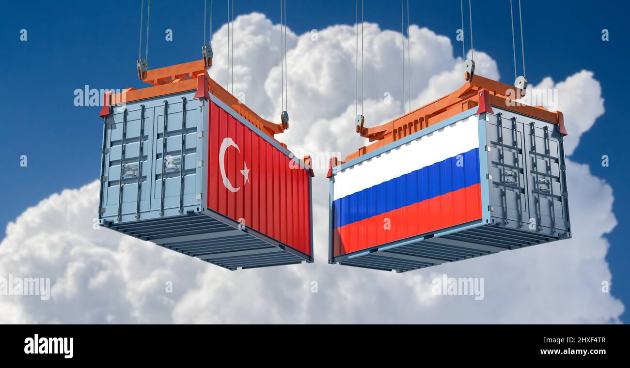 Cargo containers with Turkey and Russia national flags. 3D Rendering Stock Photo - Alamy
