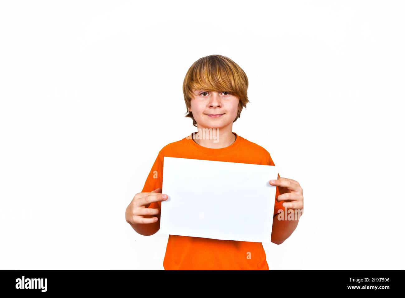 smart boy has control over the empty poster Stock Photo - Alamy