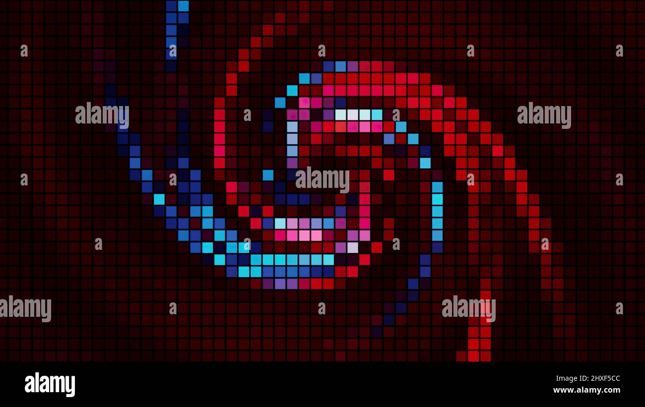 Abstract spiral radial shape on a pixelated background, seamless loop ...