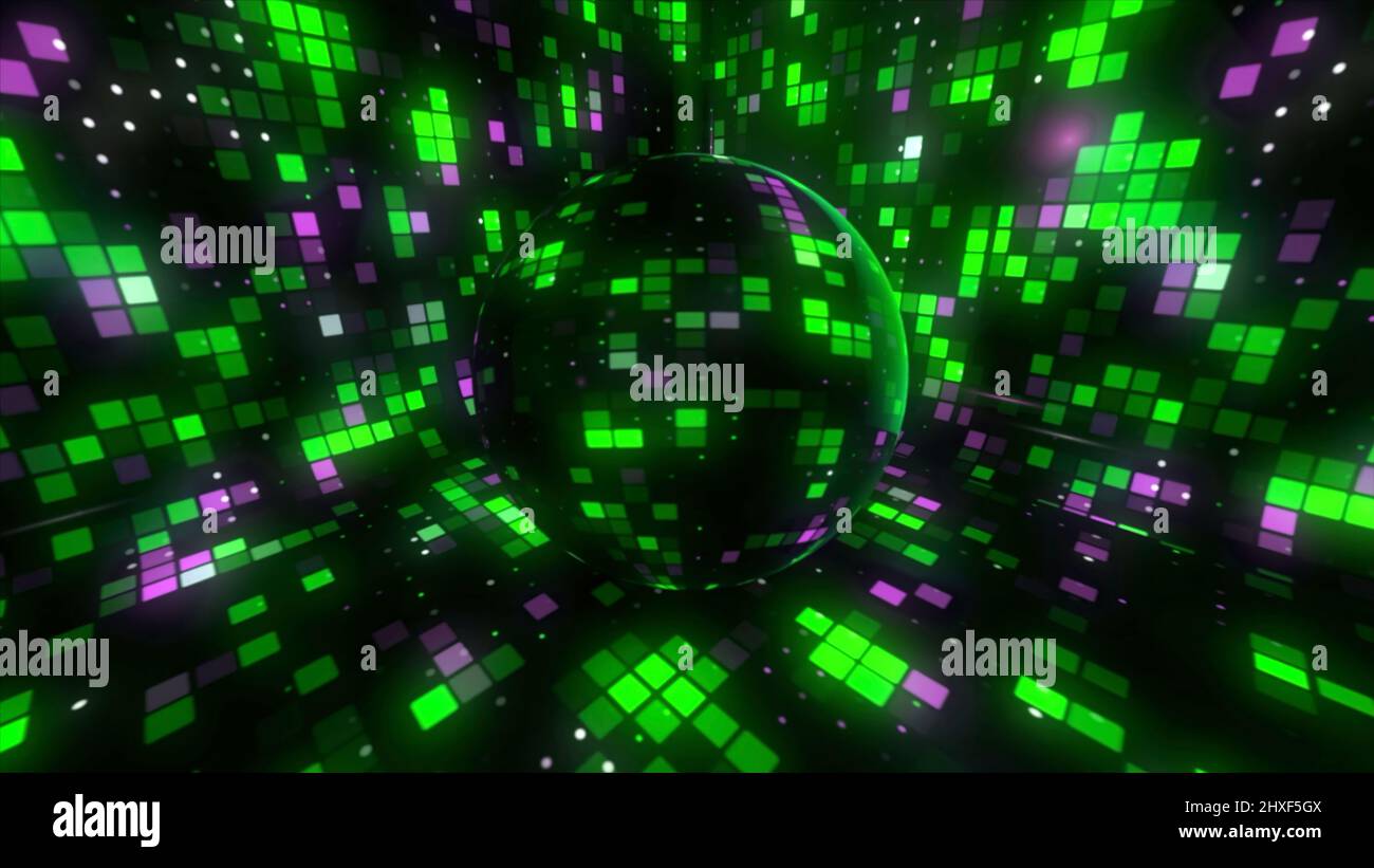 Abstract slowly spinning disco ball reflecting colorful squares. Motion ...