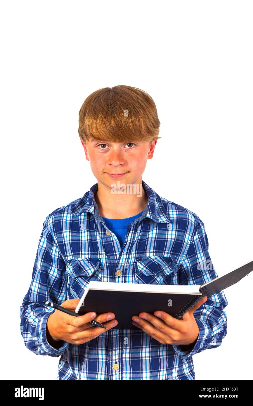 happy smart boy is reading in a book Stock Photo - Alamy