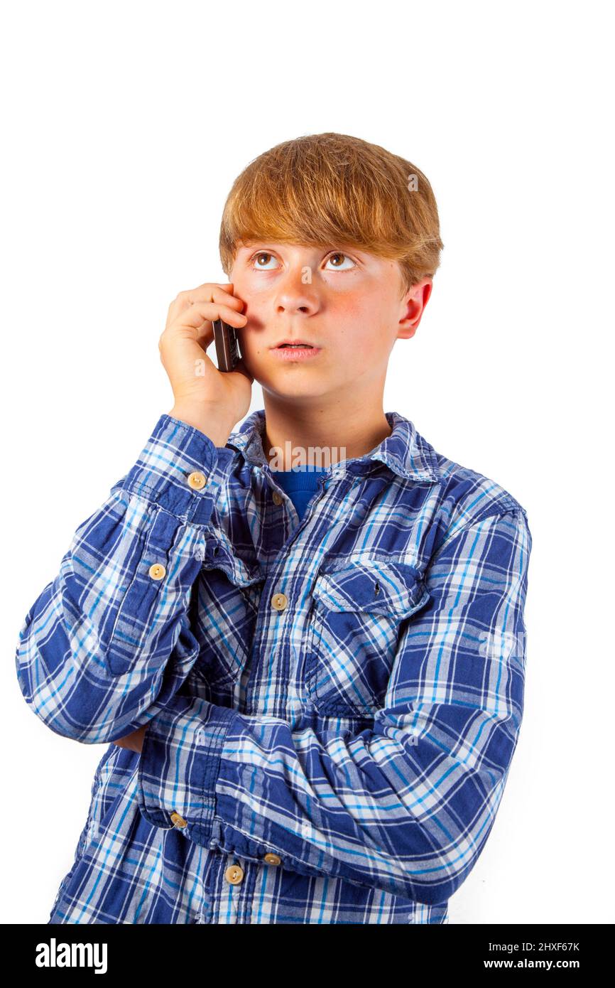 cute handsome young boy speaking a mobile phone Stock Photo - Alamy