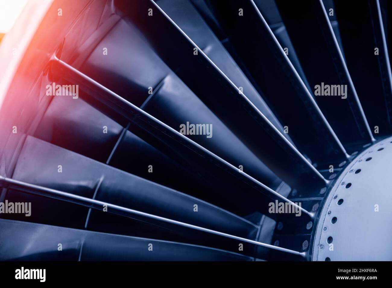 Closeup jet engine blades of airplane. Blue color tone Stock Photo - Alamy