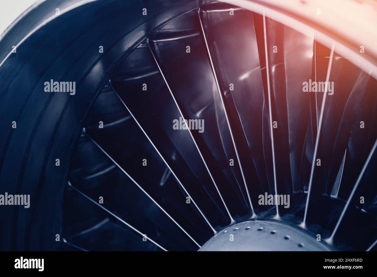 Turbine Disassembled jet aircraft engine undergoing scheduled repair of ...