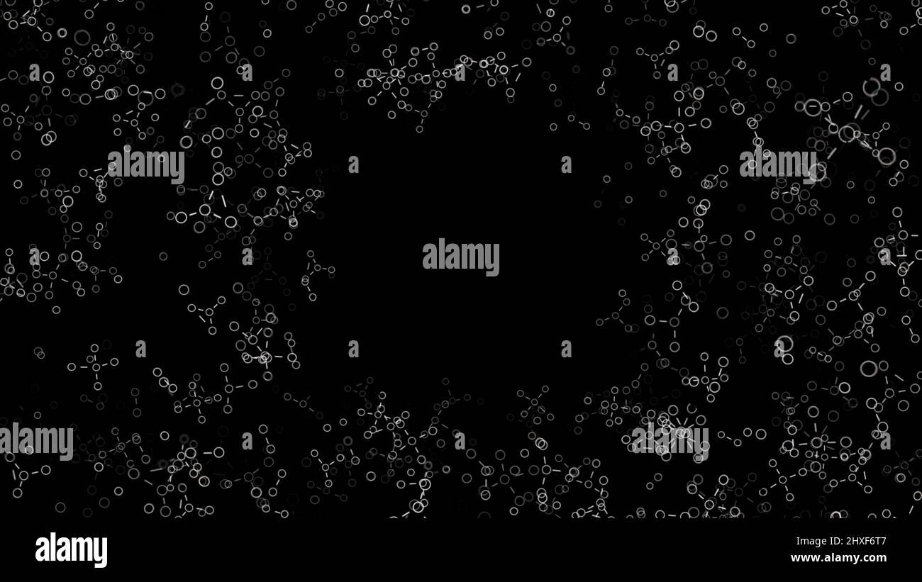 Abstract white schematic chemical formulas creating a ring on a black ...