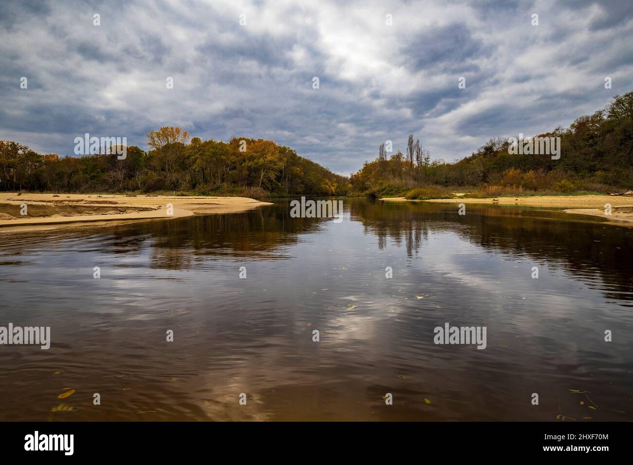 Large estuary of the Kamchia River, flowing into the Black Sea ...