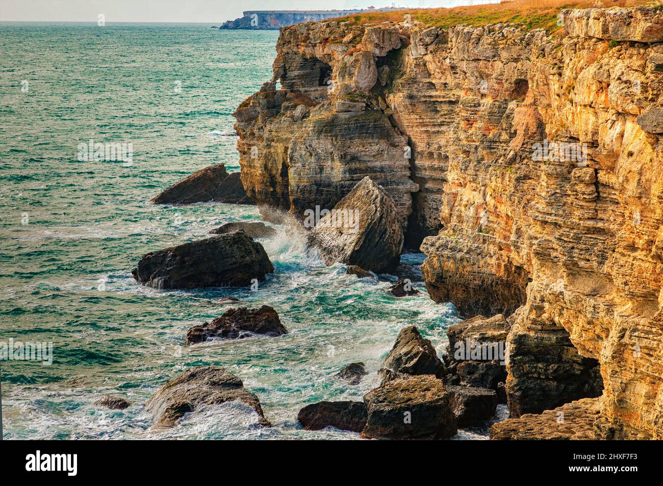 scenic raw nature landscape to the cliffs of the Black Sea, Bulgaria ...
