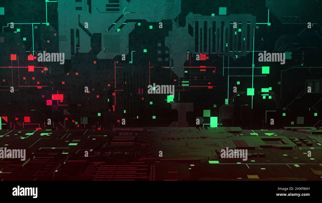 Flying inside cyberspace with beautiful abstract digital particles. Motion. Fast electrons ...