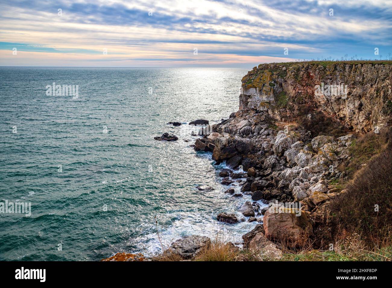 scenic raw nature landscape to the cliffs of the Black Sea, Bulgaria ...