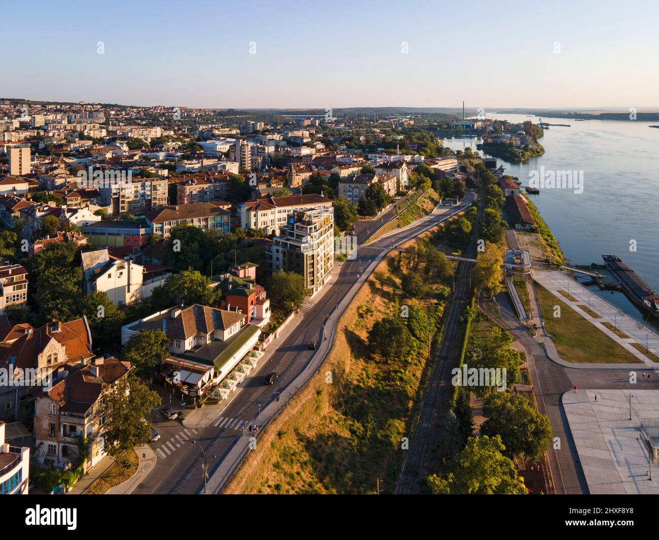 Amazing Aerial view of Danube River and City of Ruse, Bulgaria Stock ...