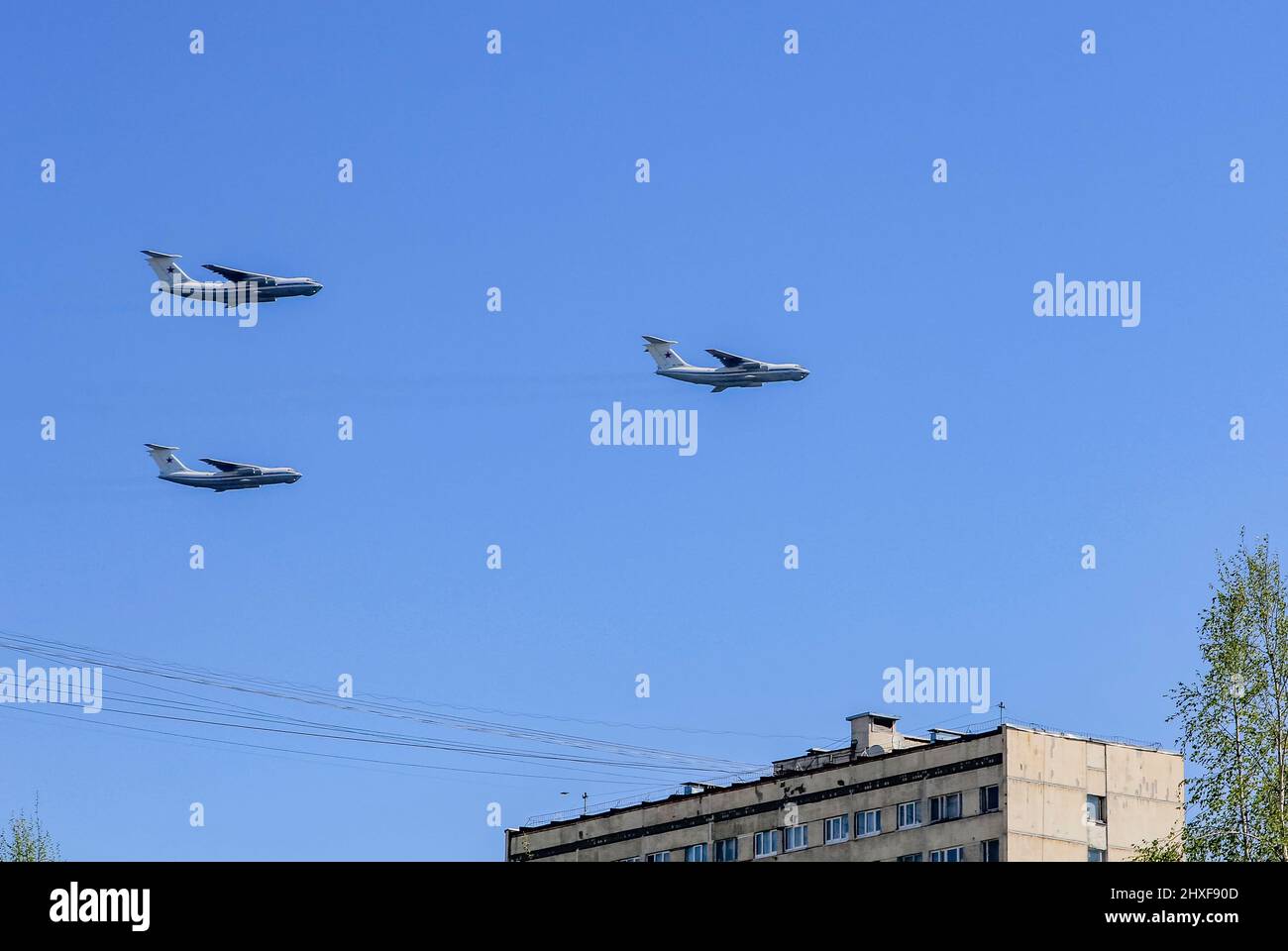Russian planes fly to the military parade on Victory Day Stock Photo ...
