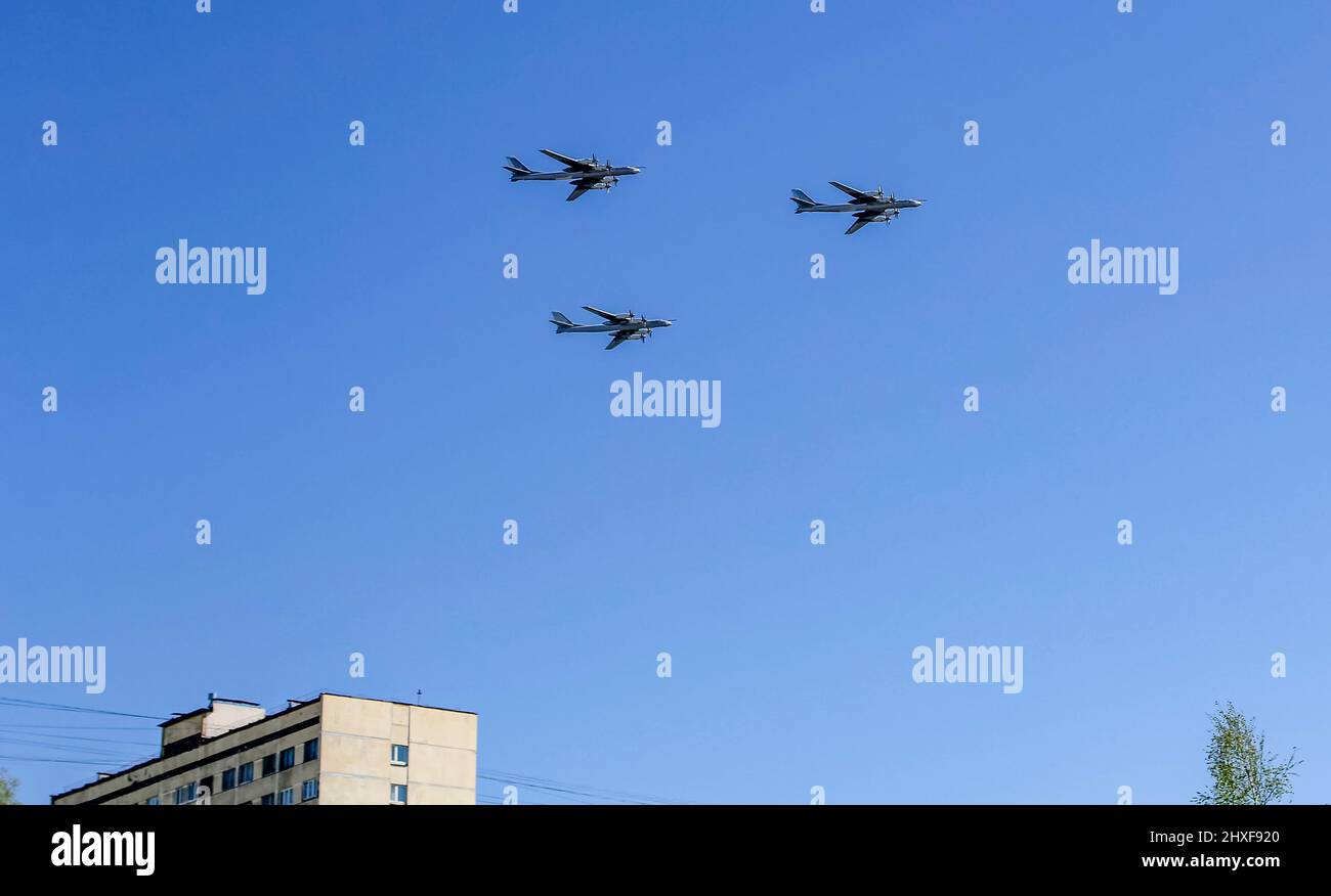 Russian planes fly to the military parade on Victory Day Stock Photo ...