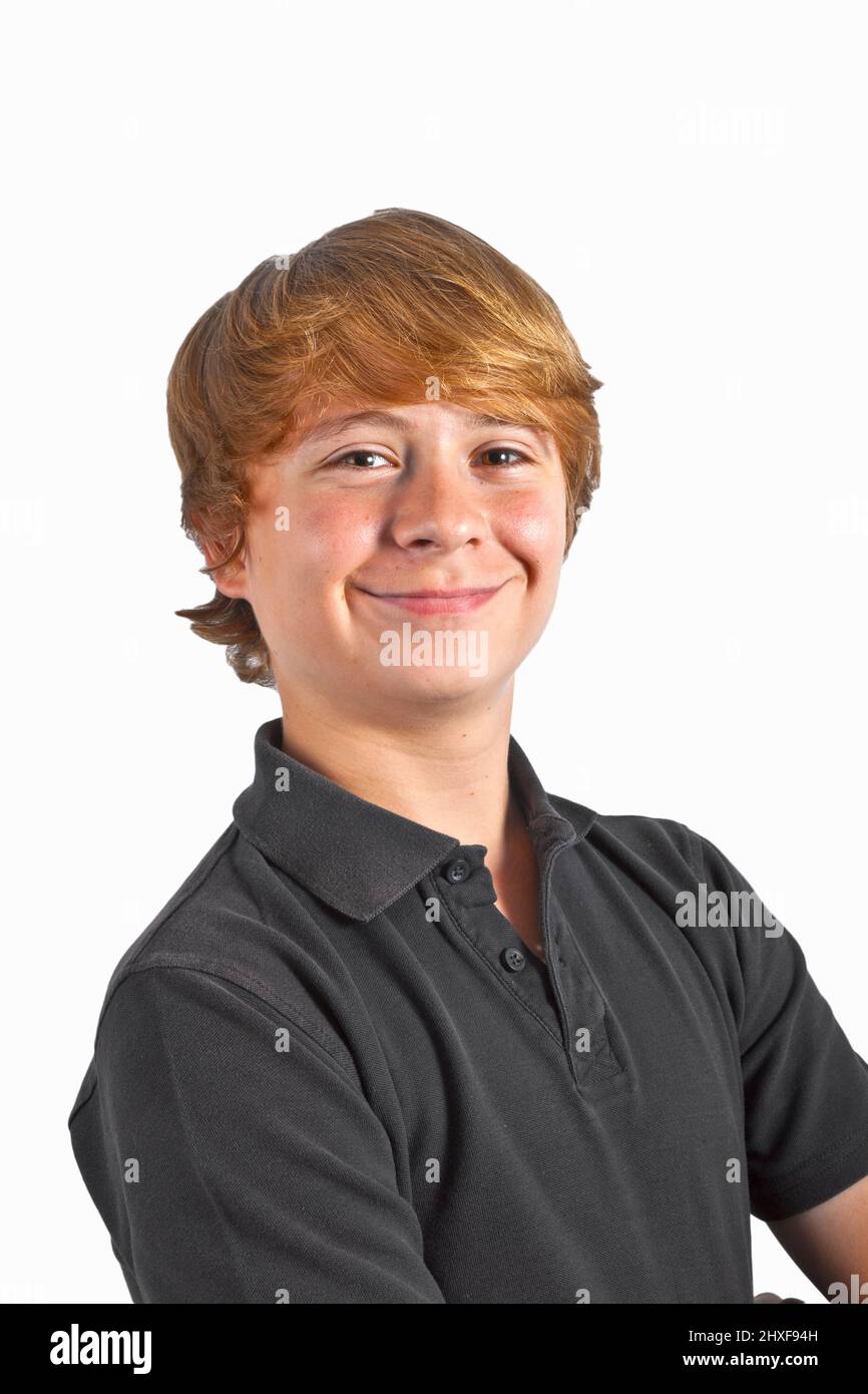 smart little boy smiling on white background Stock Photo - Alamy