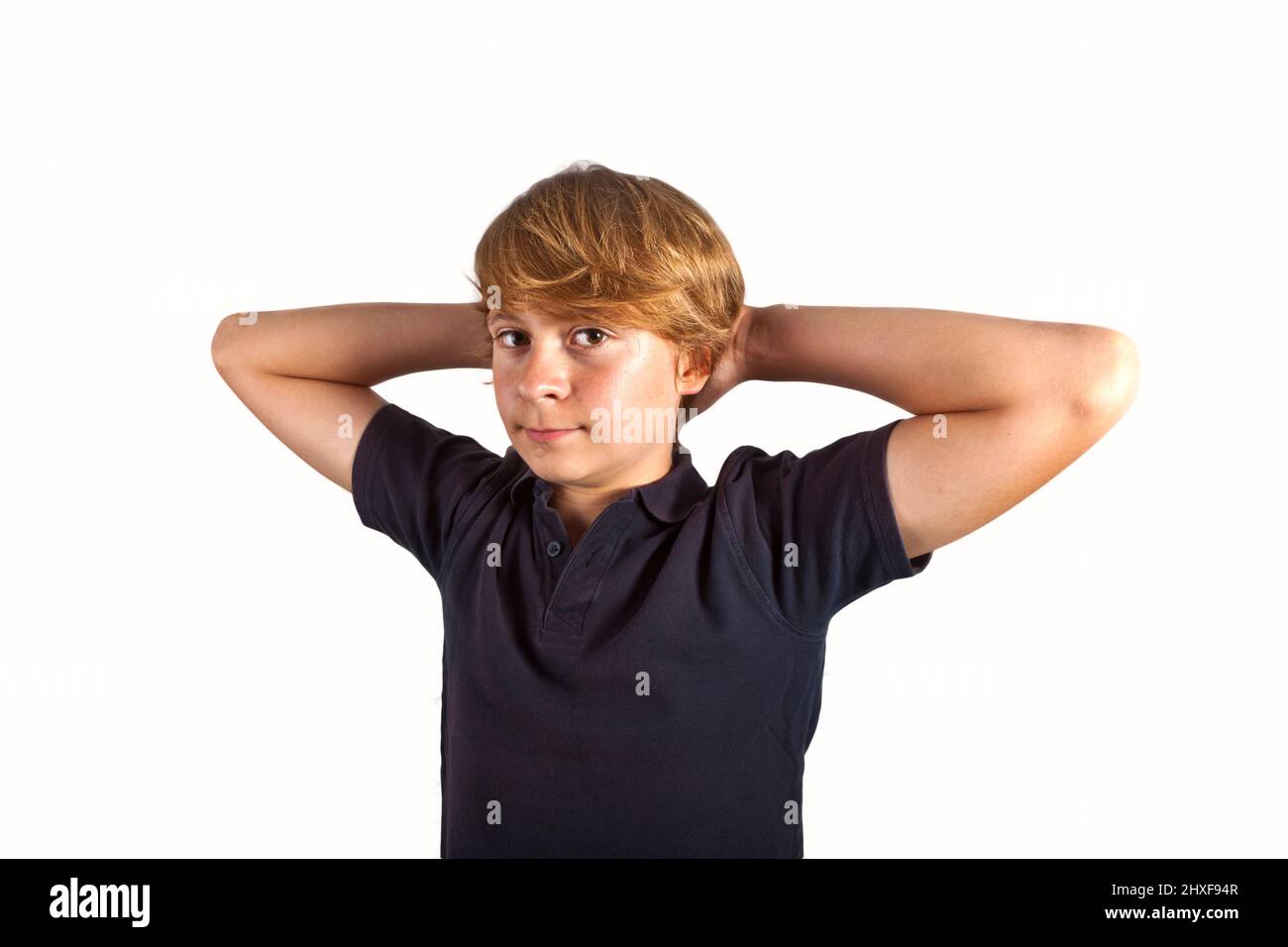 smart little boy smiling on white background Stock Photo - Alamy