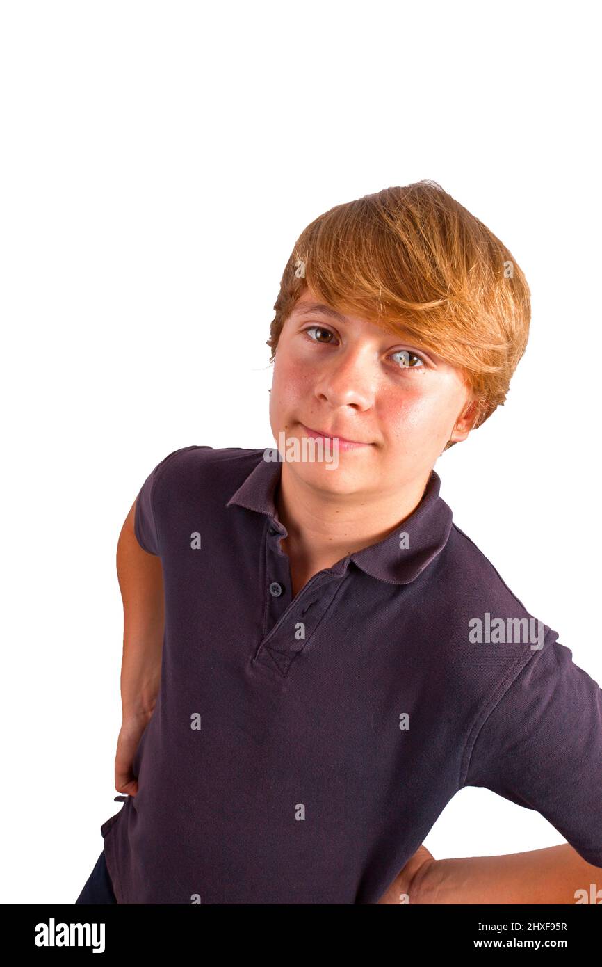 smart little boy smiling on white background Stock Photo - Alamy