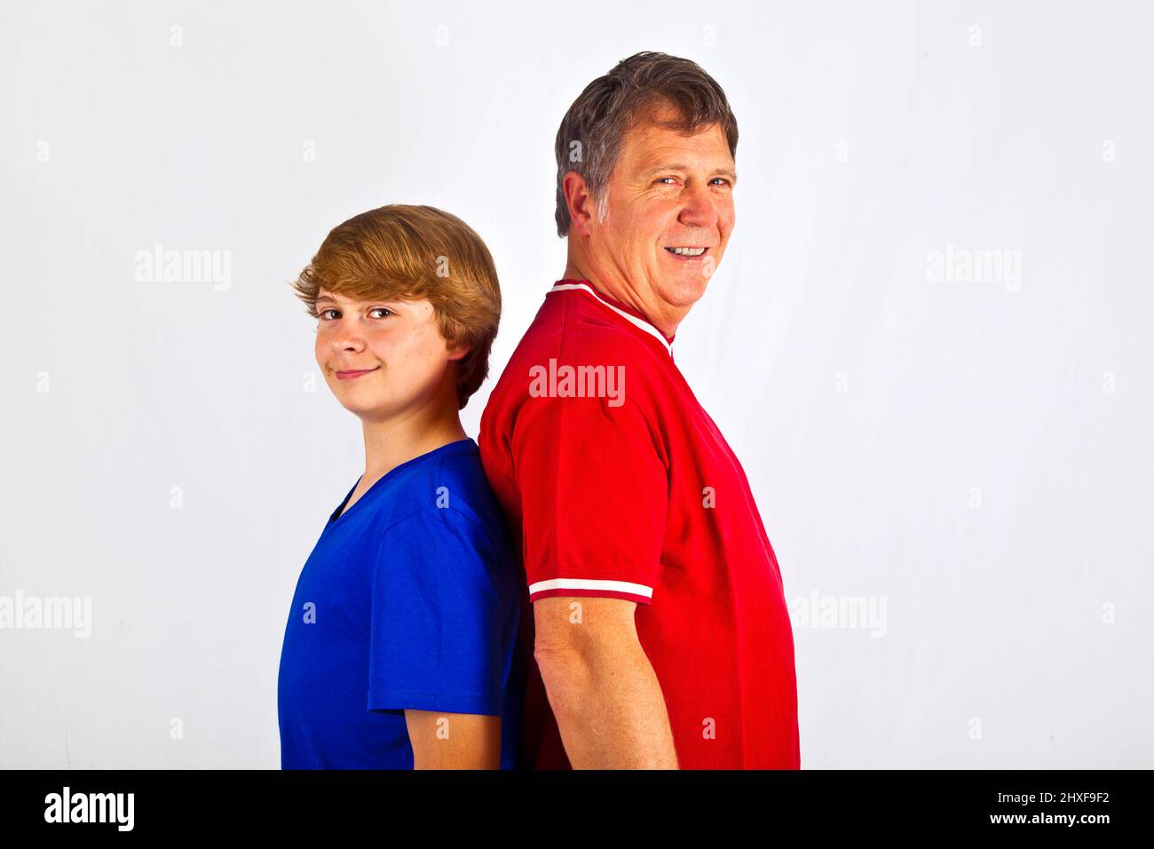father and son back to back Stock Photo - Alamy