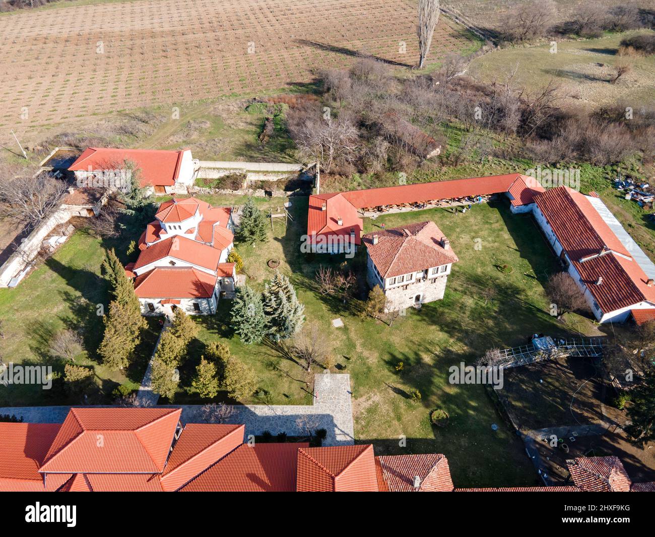 Aerial view of Medieval Arapovo Monastery dedicated to Saint Nedelya ...