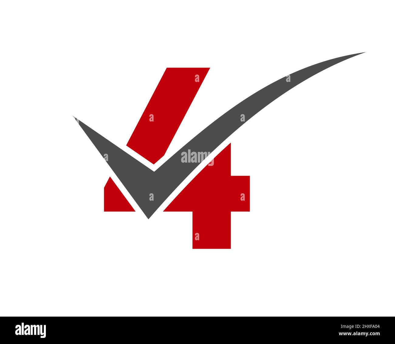 Checkmark Logo On Letter 4 Vector Template. Letter 4 Check Mark ...
