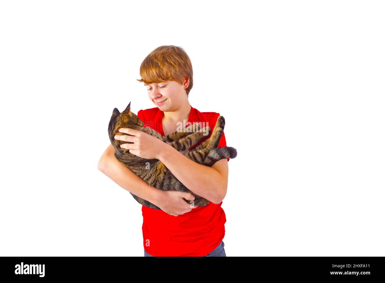 cute boy hugging with his cat Stock Photo - Alamy