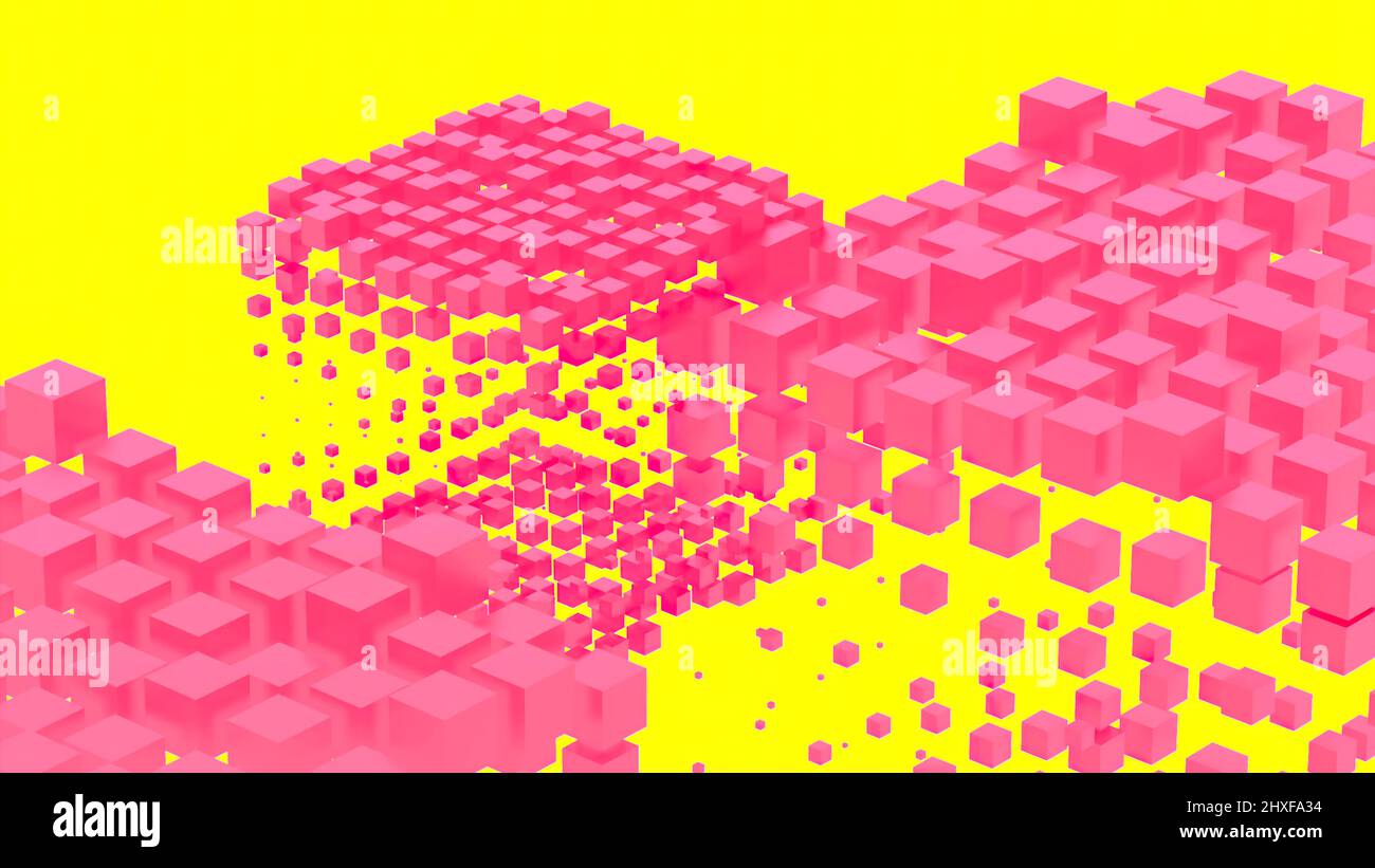 Cubes move up and down. Design. Lot of cubes of different sizes are ...