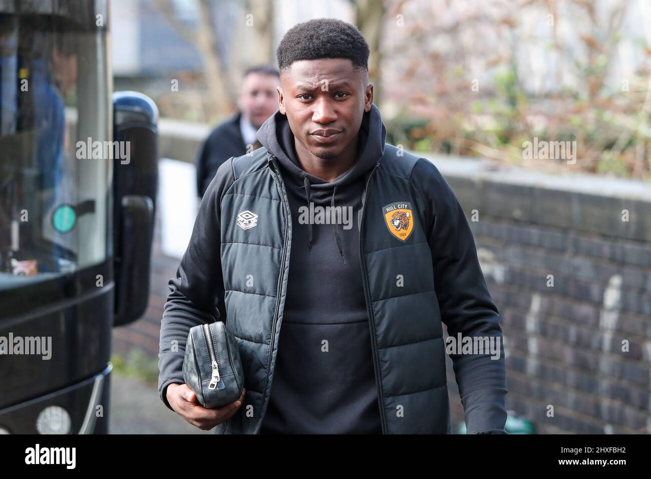 Di'Shon Bernard #24 of Hull City arrives at St. Andrew's Stadium ahead ...