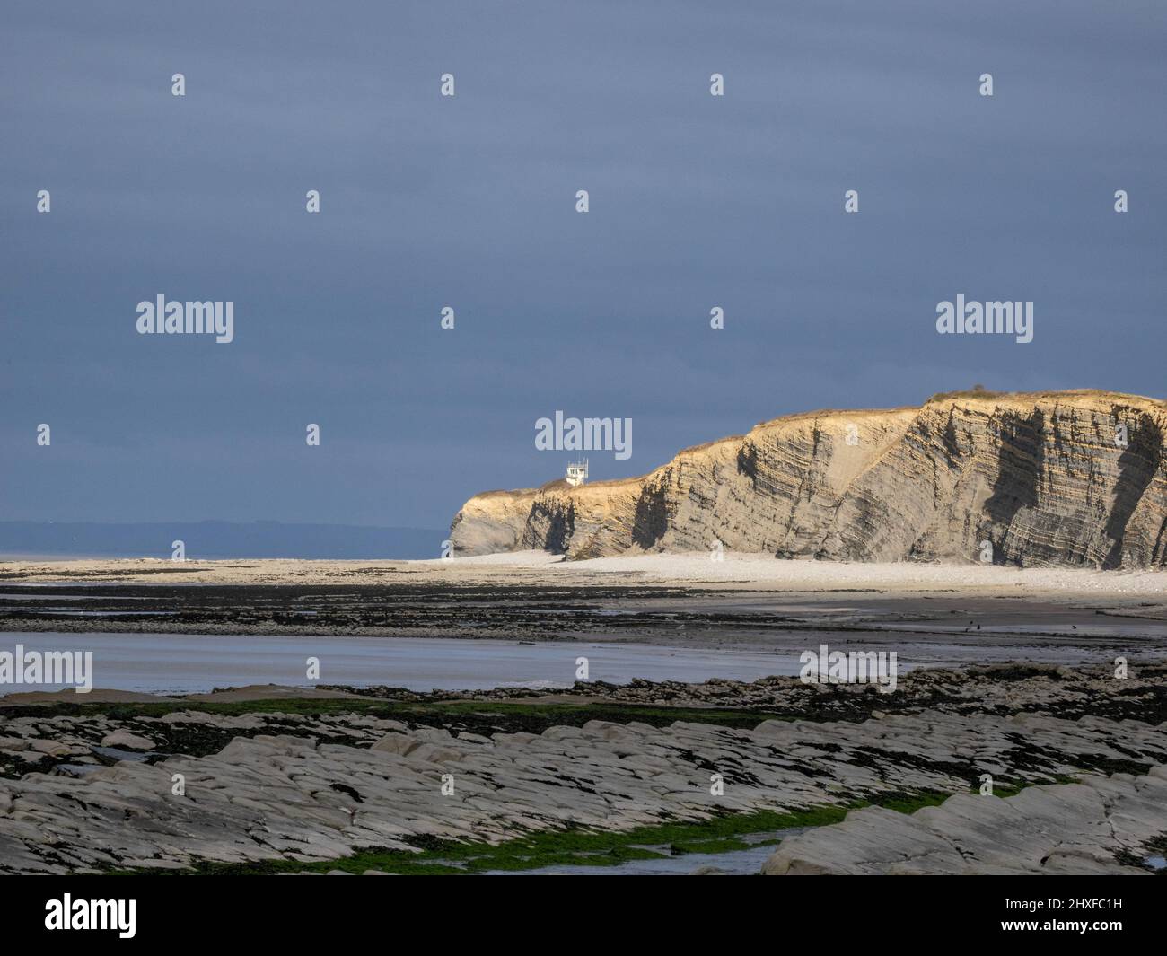 Somerset Jurassic coast at Kilve beach looking towards Lilstock at low ...