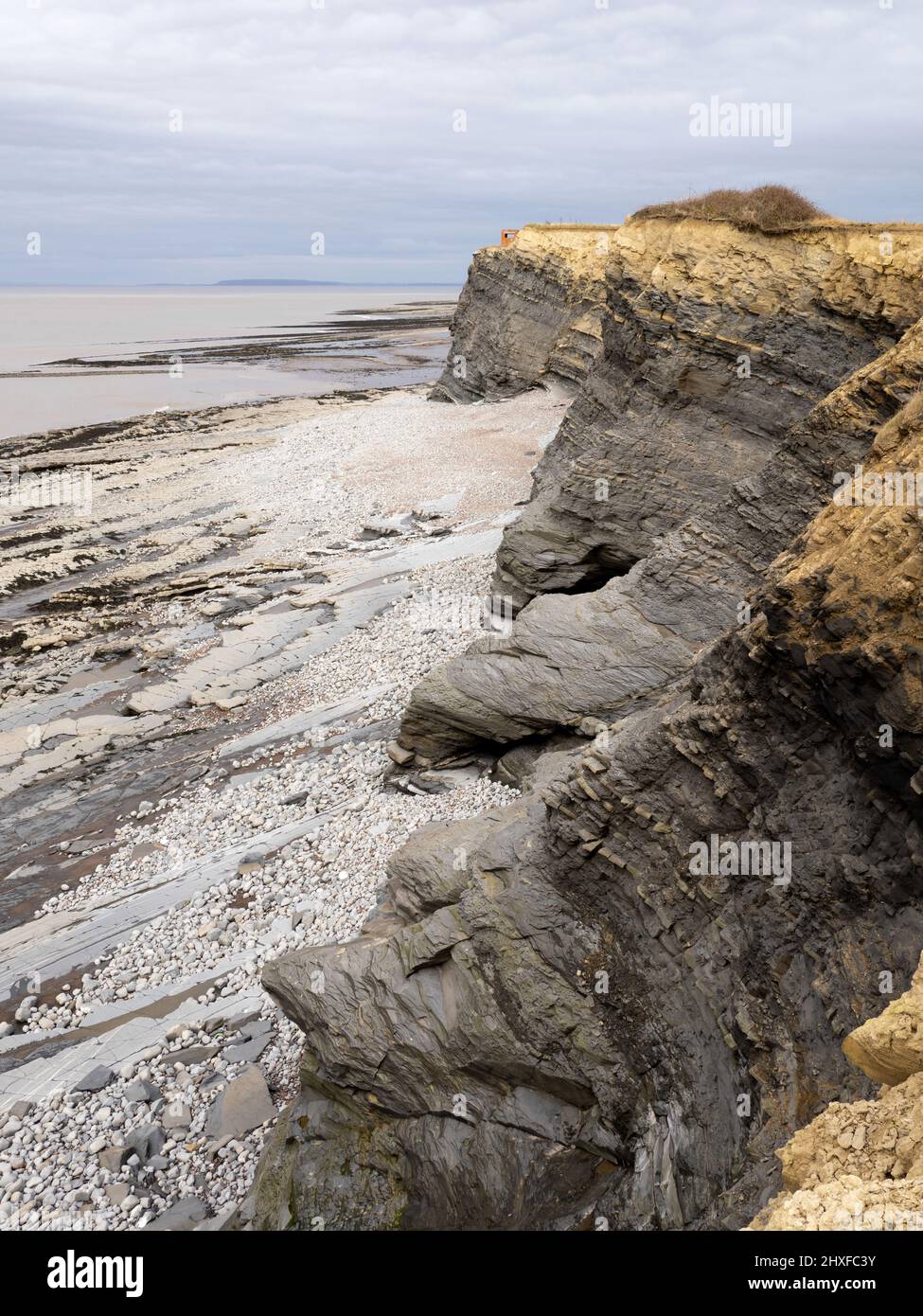 Somerset Jurassic coast at Kilve beach looking towards Lilstock at low ...