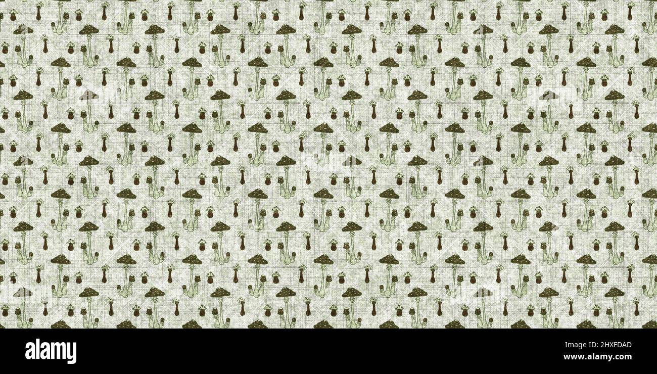 Mushroom linen effect texture border. Seamless woven woodland fungus ...