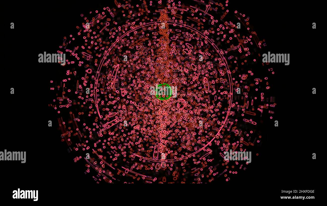 Virus cell with moving particles. Design. Abstract animation of virus ...