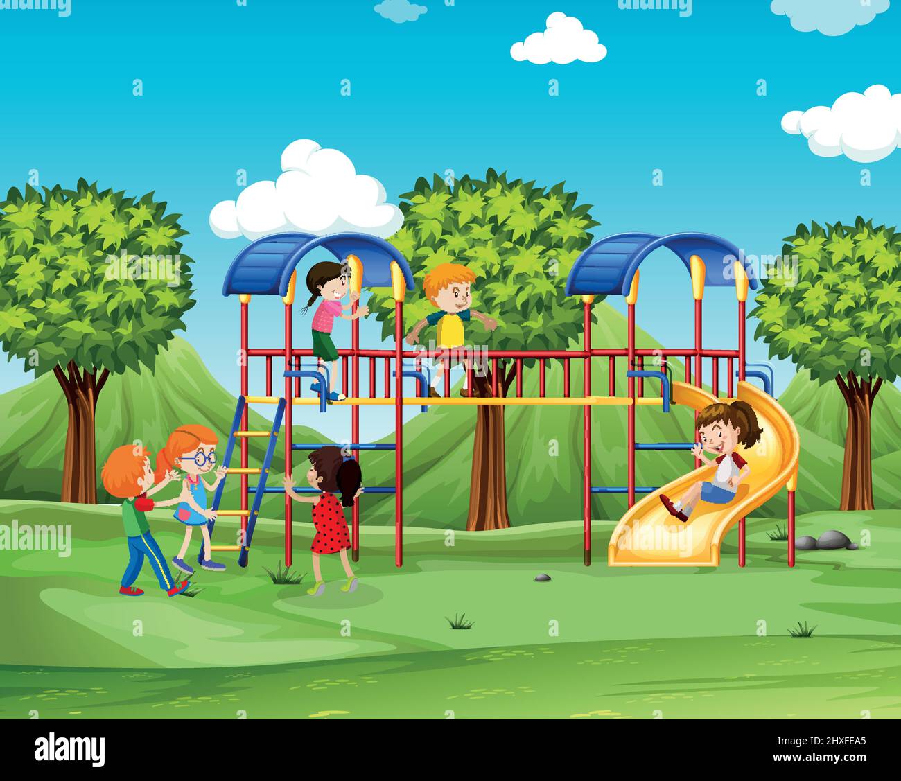 Child climbing up slide Stock Vector Images - Alamy