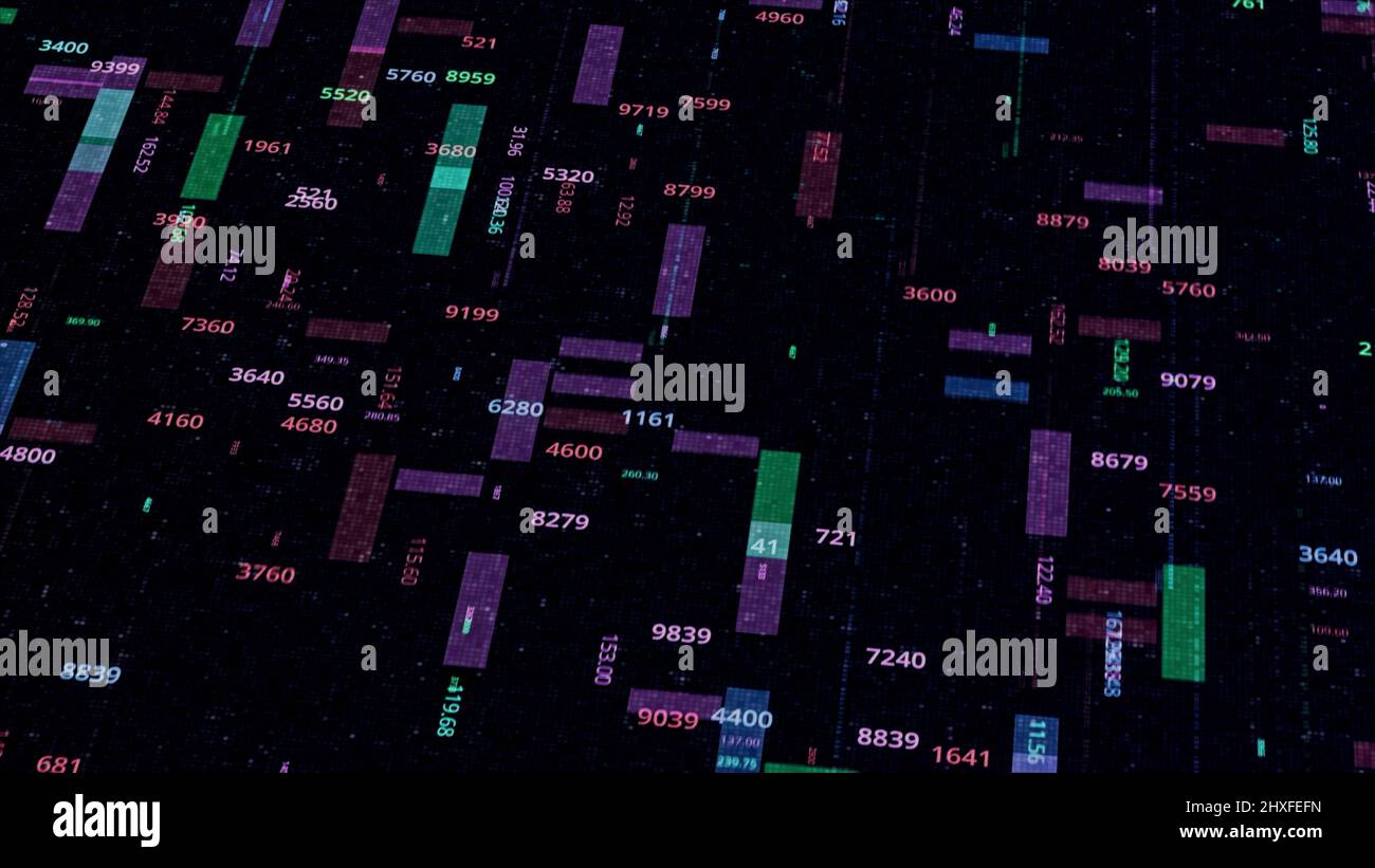 Vertically flowing geometric shapes and different digits, seamless loop ...