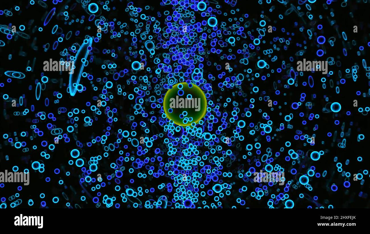 Colored circle with sphere of many moving particles. Design. Animation ...