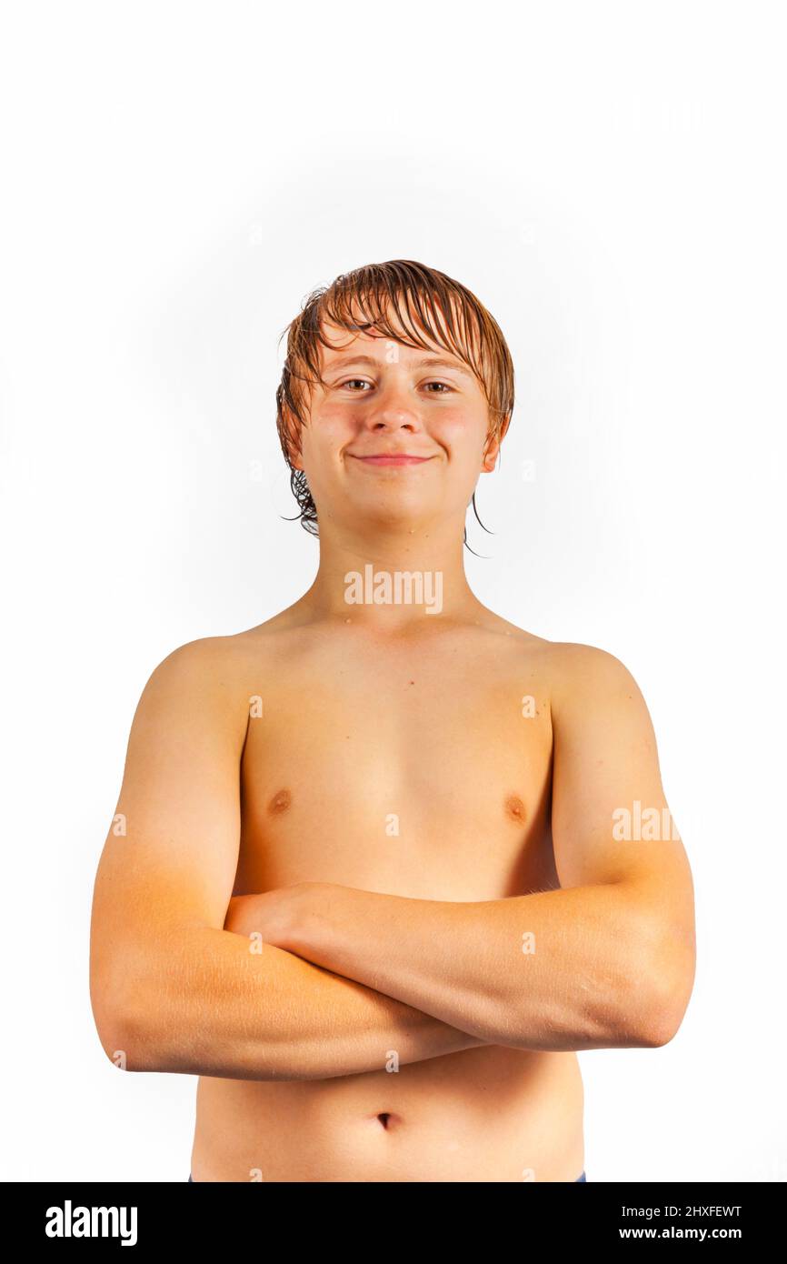 smart handsome boy with wet hair poses in Studio Stock Photo - Alamy
