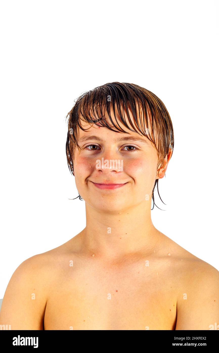 smart handsome boy with wet hair poses in Studio Stock Photo - Alamy