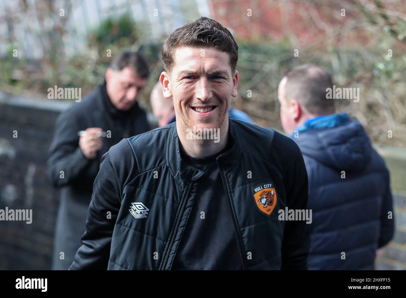 Richard Smallwood #6 of Hull City arrives at St. Andrew's Stadium ahead ...