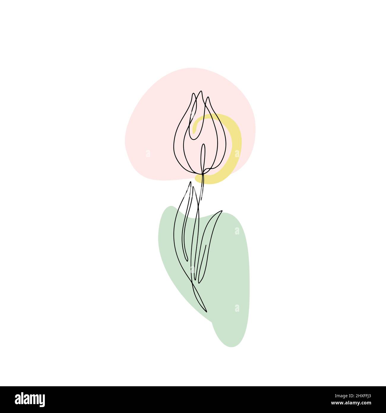 One line drawing tulip. Hand drawn single line flower with neutral ...