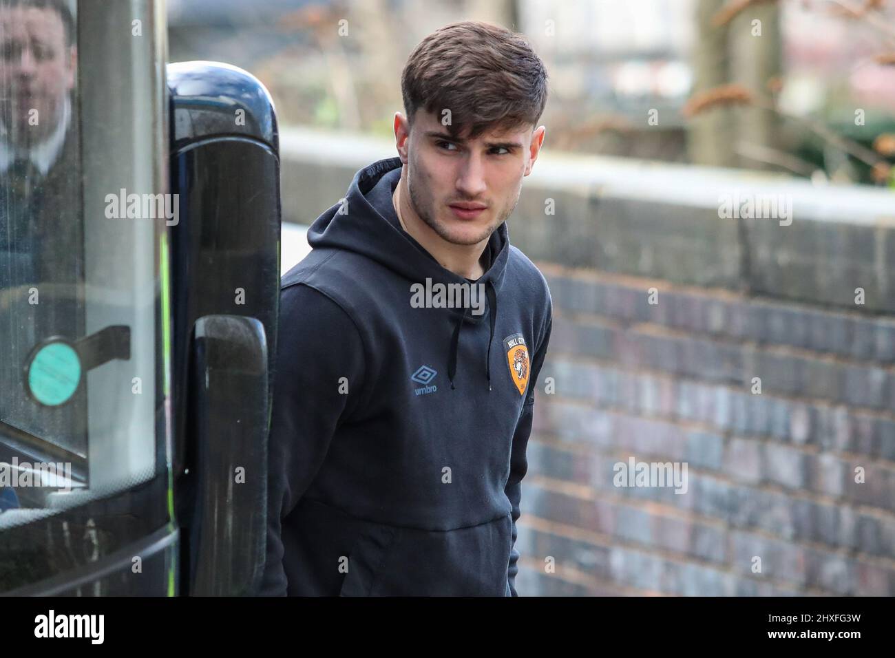 Ryan Longman #16 of Hull City arrives at St. Andrew's Stadium ahead of ...