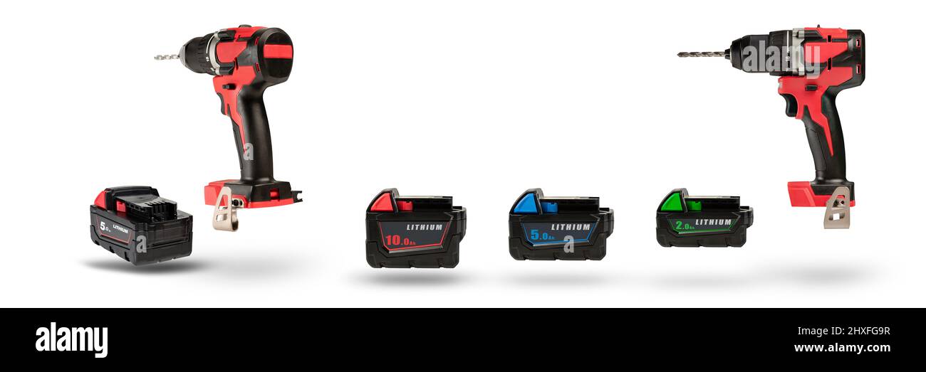 Batteries for cordless tools, a large set of tools from different ...