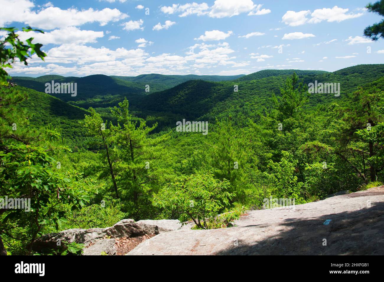 An aerial view on top of barrack mountain on a connecticut blue blazed ...