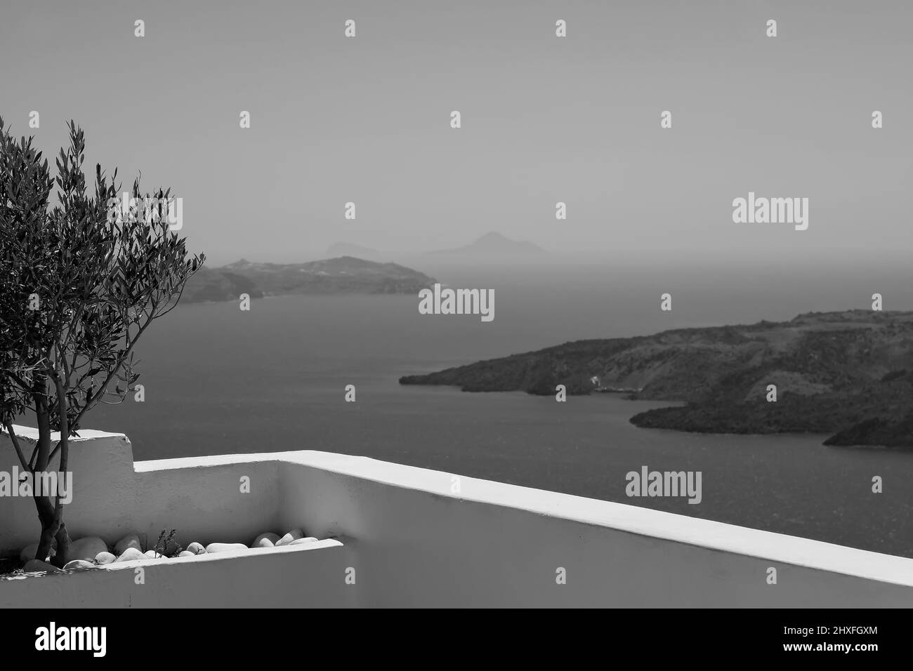 Volcanic eruption and santorini Black and White Stock Photos & Images ...